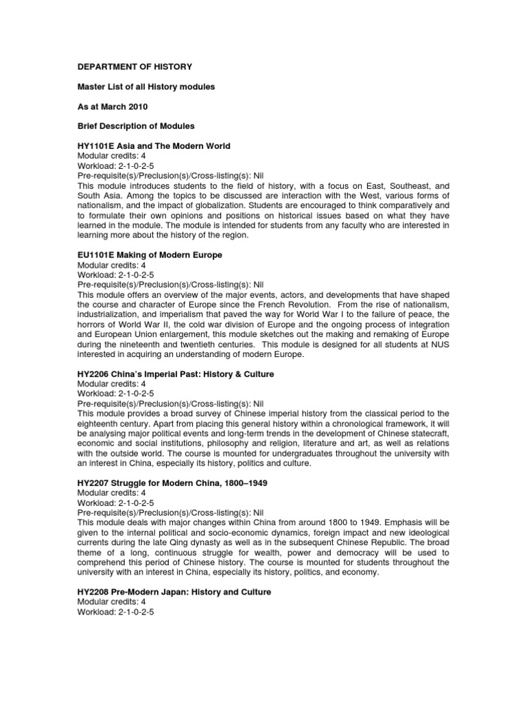Brief Description of History Modules | PDF | China | World Politics