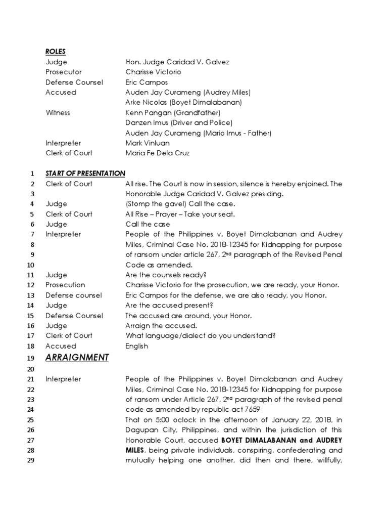 Script for Practice Court 11 | Witness | Prosecutor