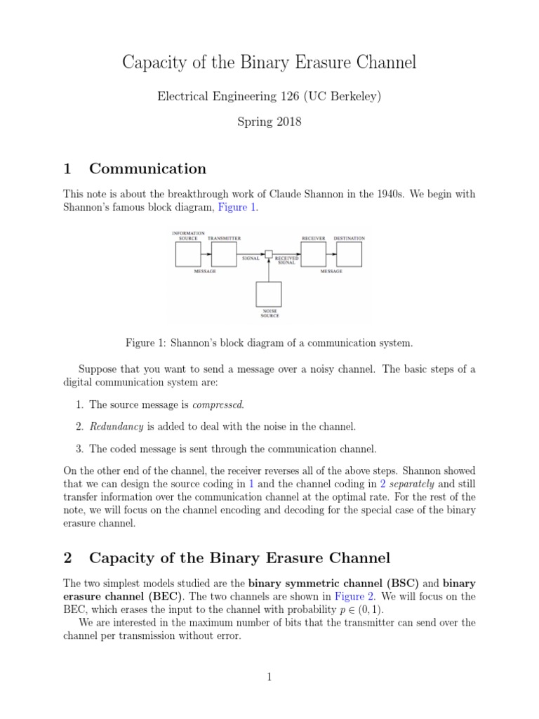Capacity of the Binary Erasure Channel | PDF | Statistics | Encodings