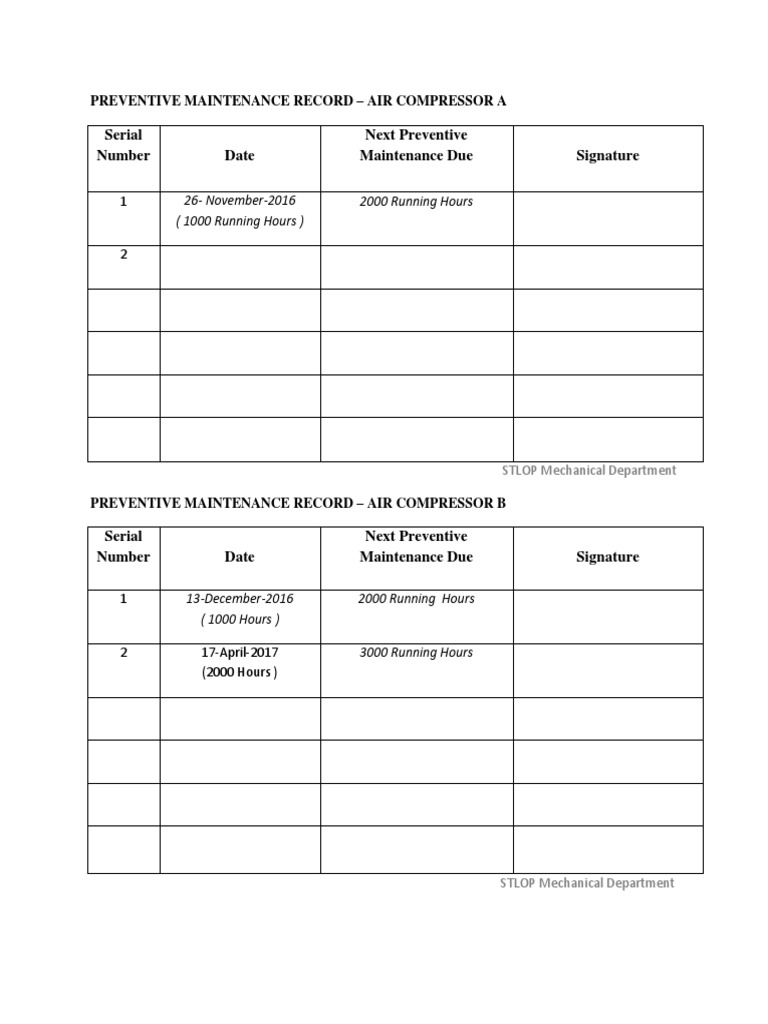 Preventive Maintenance Record | PDF