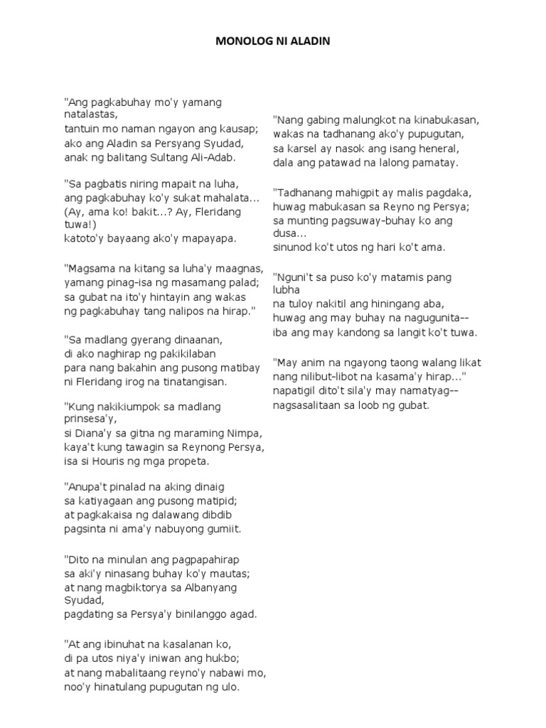 Monolog Ni Aladin | PDF