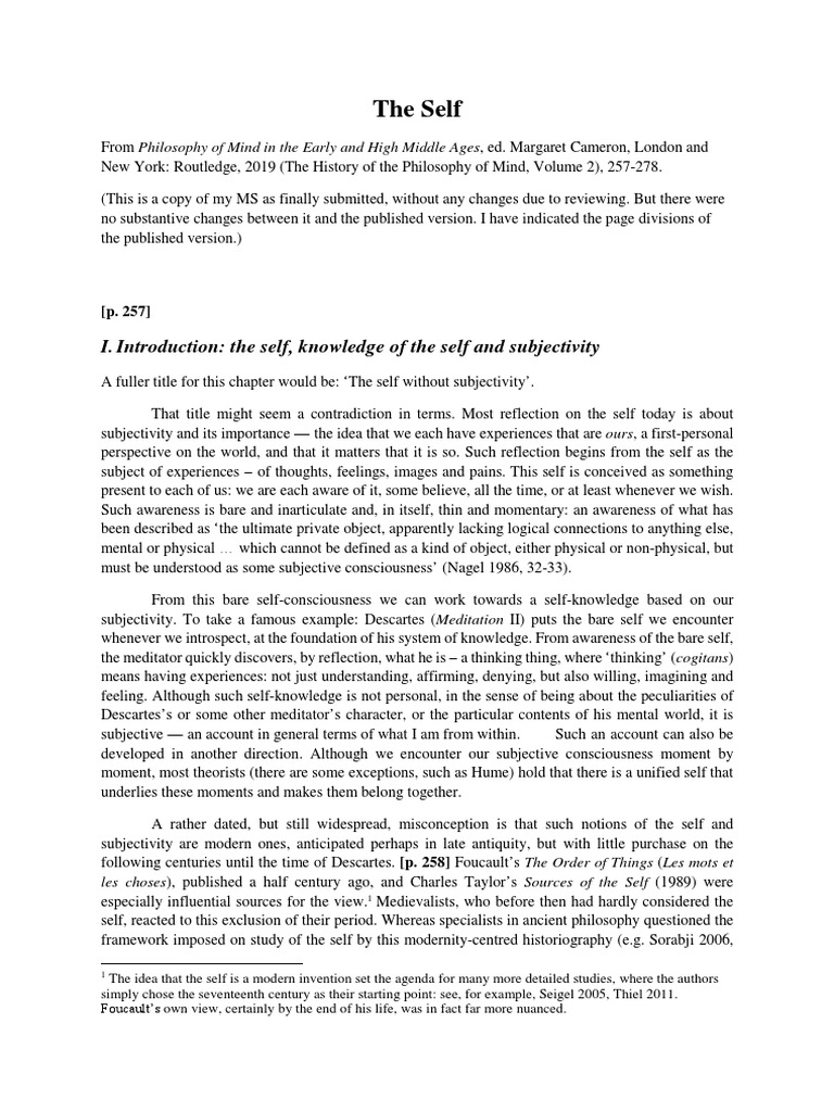 The Self: I. Introduction: The Self, Knowledge of The Self and ...