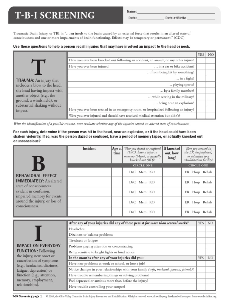 TBI Screening v2 | PDF | Traumatic Brain Injury | Mental Disorder
