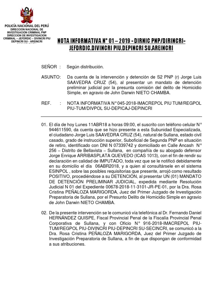 Nota Infomativa Actualizada 2019 | PDF | Justicia | Crimen y violencia