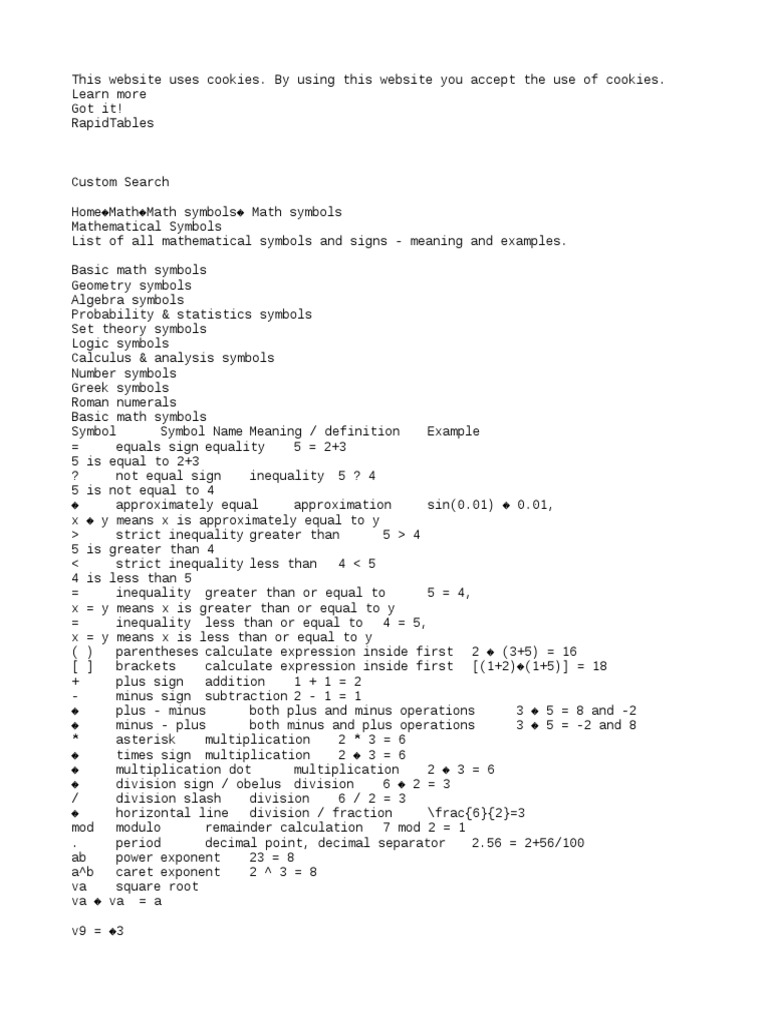Math Symbols | PDF | Variance | Matrix (Mathematics)