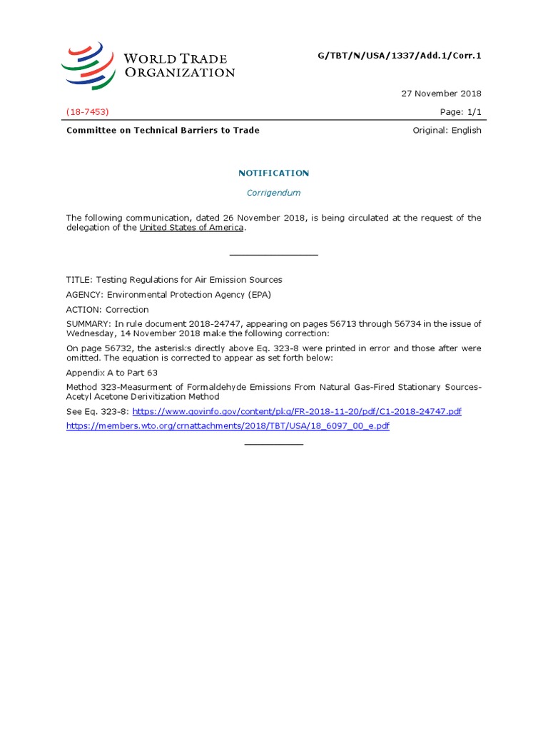 G/TBT/N/USA/1337/Add.1/Corr.1: Notification | PDF | Law | Technology ...
