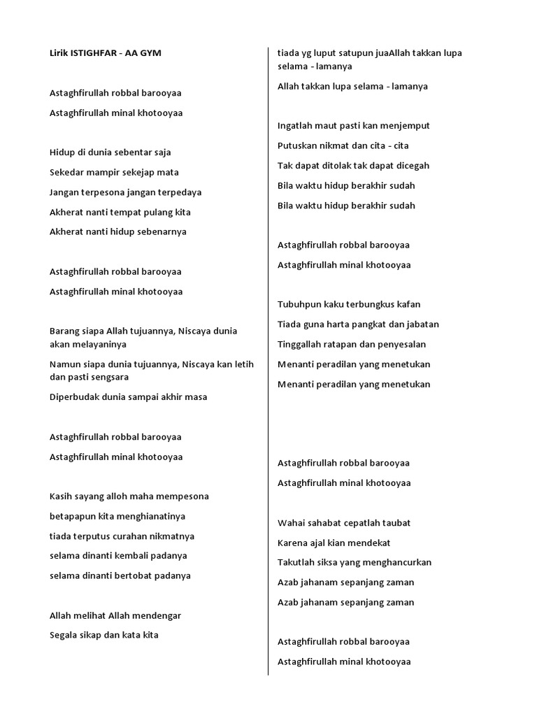 Lirik ISTIGHFAR | PDF