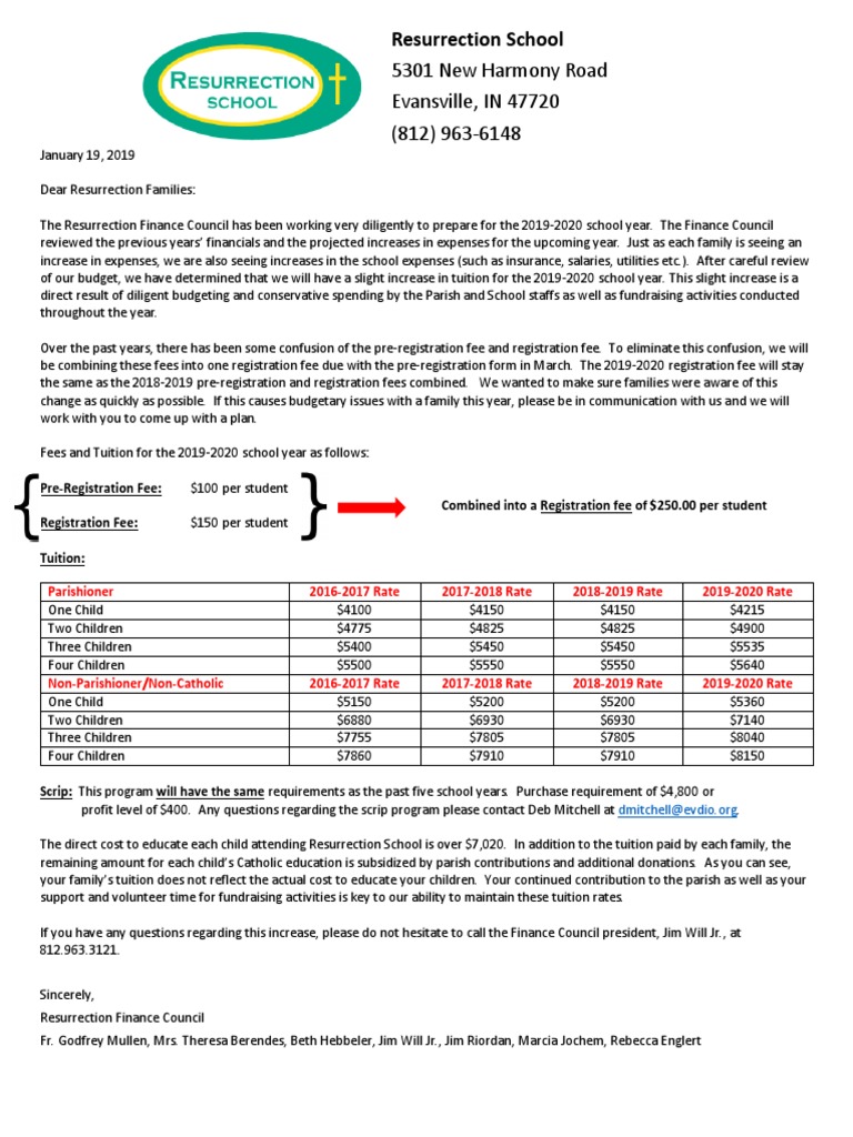 Tuition Letter 2019-2020 | Fee | Tuition Payments