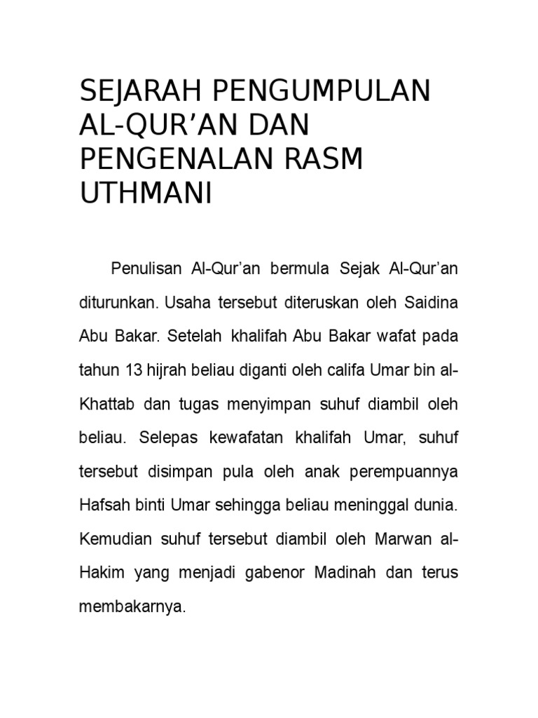 Sejarah Rasm Uthmani dalam Al-Quran | PDF | Agama & Spiritualitas | Klasik