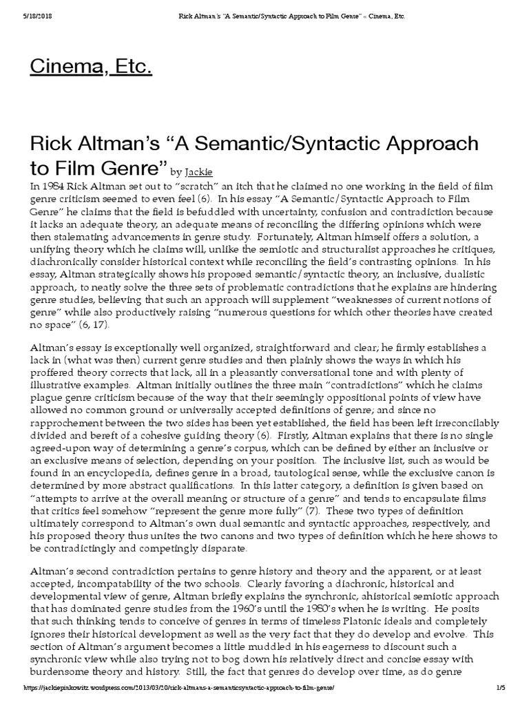 Altman's Semantic/Syntactic Genre Theory | PDF | Semantics | Genre