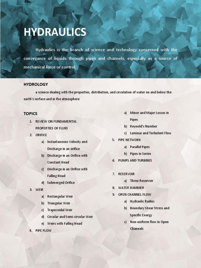 Hydraulics Part 1 | PDF | Fluid Dynamics | Phases Of Matter