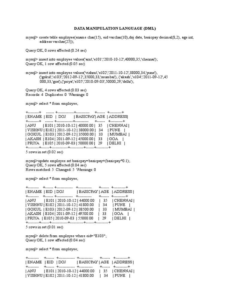 Data Manipulation Language (DML) | PDF | Data Management Software | Information Management