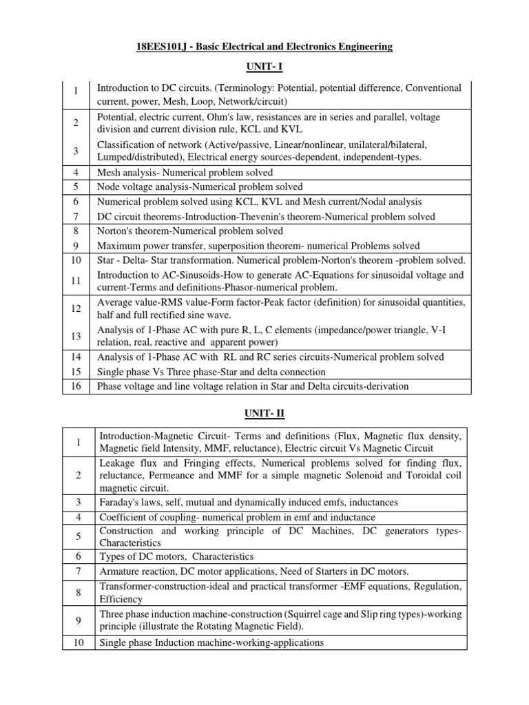 18EES101J - Basic Electrical and Electronics Engineering Unit-I | PDF ...