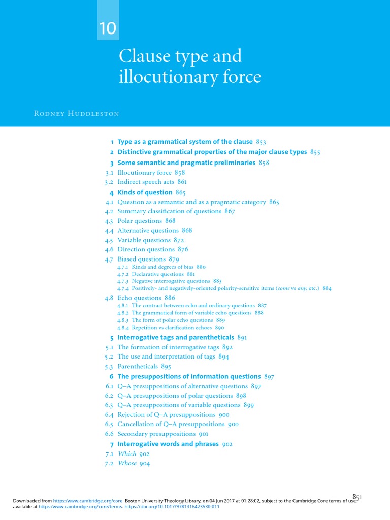 Clause Type and Illocutionary Force PDF | PDF | Clause | Question