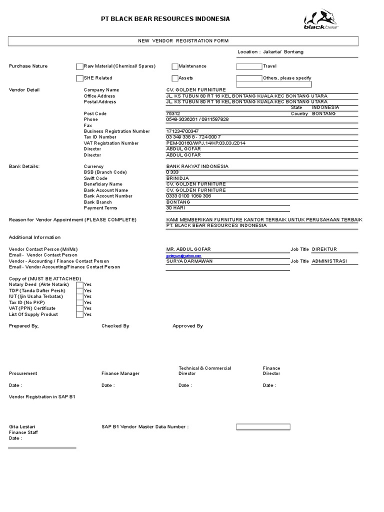 New Vendor Registration Form | PDF | Service Industries | Economies