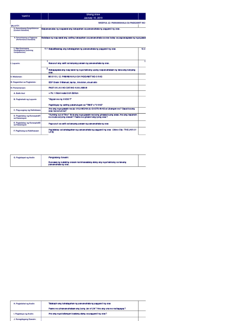 Daily Lesson Log in ESP 9 Modyul 12 | PDF