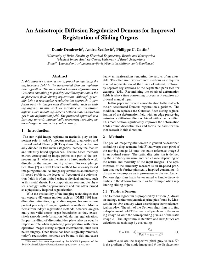 An Anisotropic Diffusion Regularized Demons For Improved Registration of Sliding Organs | PDF ...