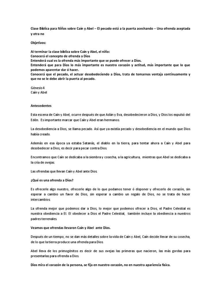 Clase Bíblica para Niños Sobre Caín y Abel | PDF | Caín y Abel | Cristianismo