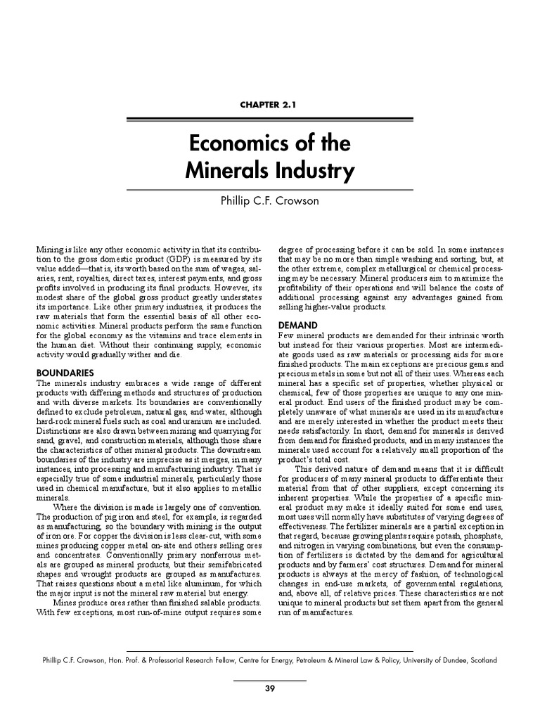 Economics of The Minerals Industry: Phillip C.F. Crowson | PDF | Mining ...