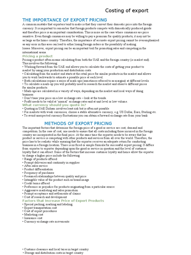 Costing of Export | PDF | Pricing | Prices