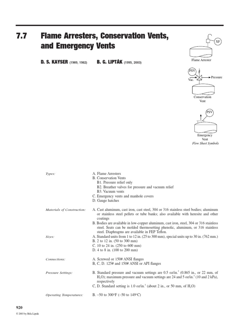7.7 Flame Arresters, Conservation Vents, and Emergency Vents | PDF ...