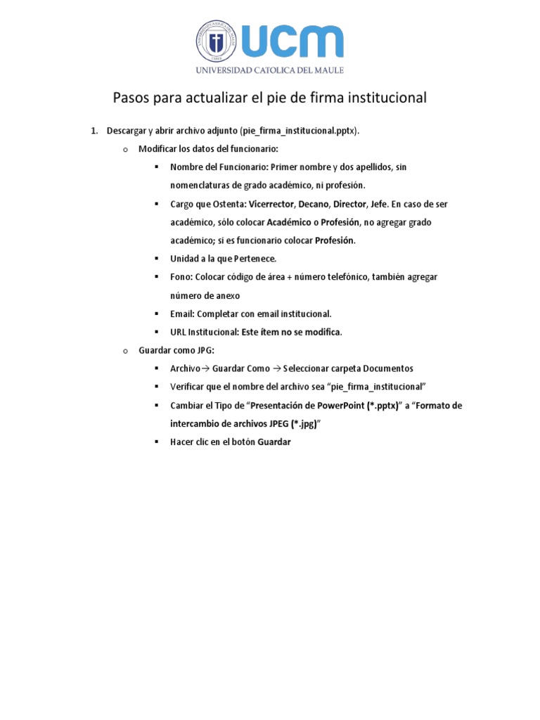 Pasos para Actualizar Pie de Firma UCM | PDF