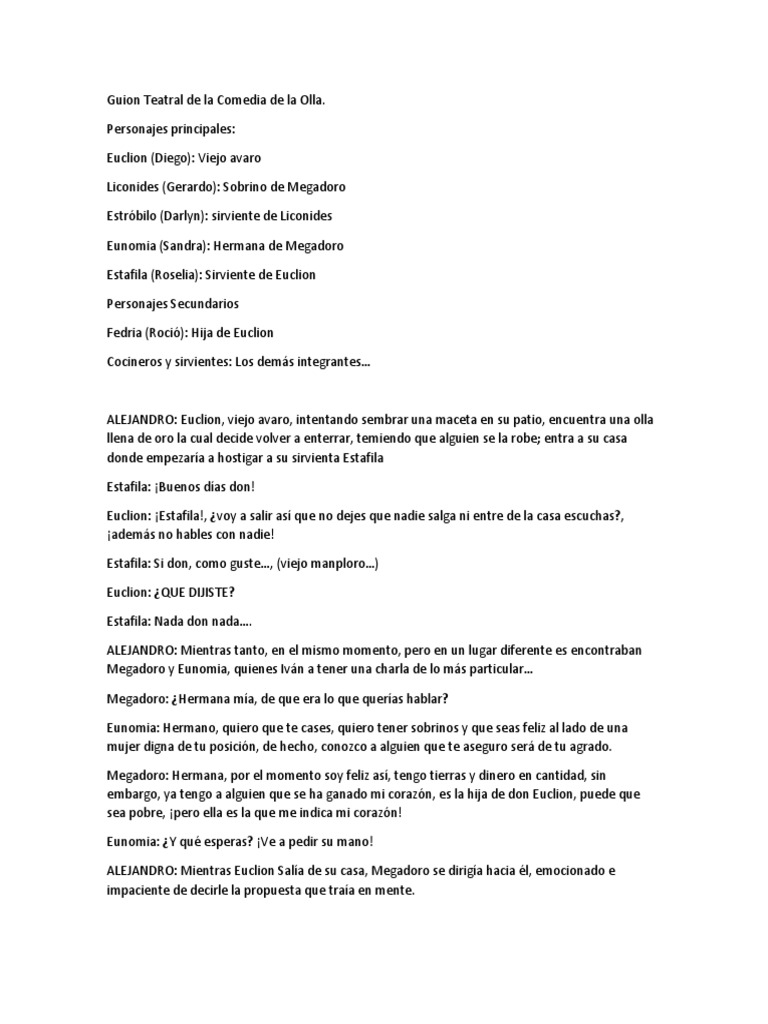 Guion Teatral de La Comedia de La Olla | PDF | Ocio