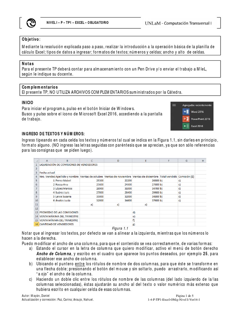 1 4 P TP1 Excel Oblig Nivel I Ver14 1 | PDF | Microsoft Excel | Point and Click