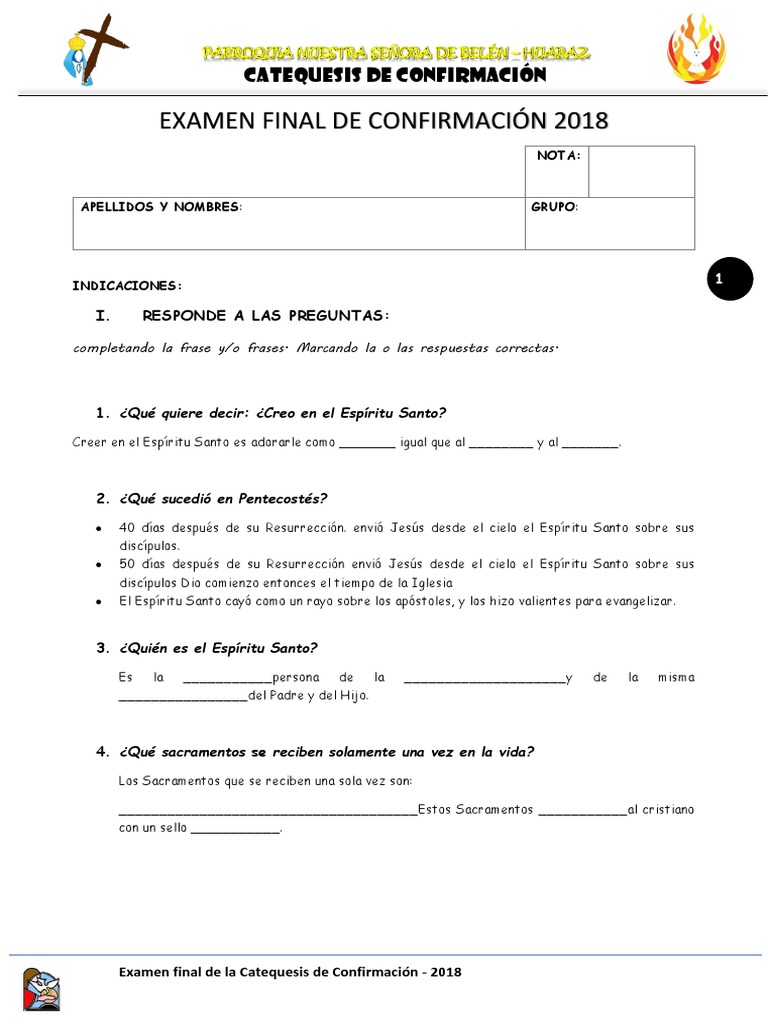Examen Final de Confirmación 2018 | Confirmación | eucaristía
