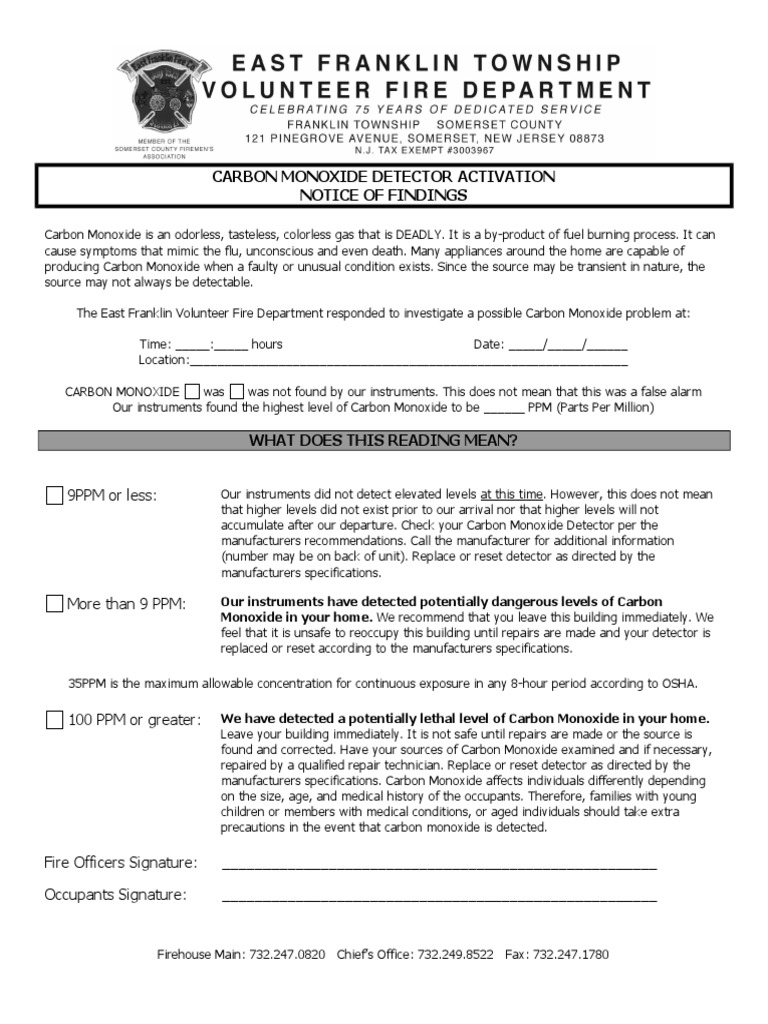 Carbon Monoxide Checklist | Download Free PDF | Carbon Monoxide ...