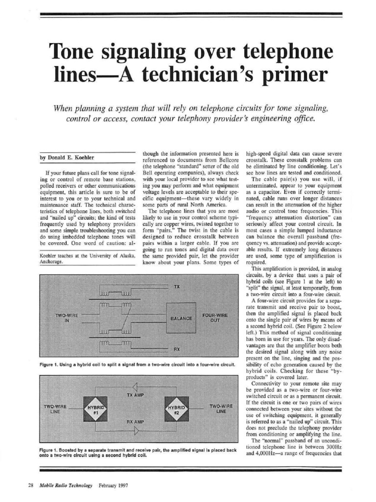 Tone Signaling Over Telephone Lines A Technician's Primer | PDF ...