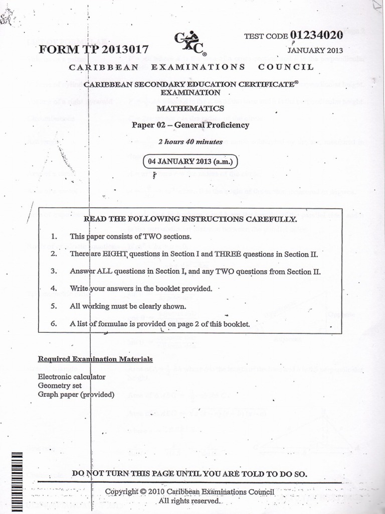 CSEC Jan 2013 Math | PDF