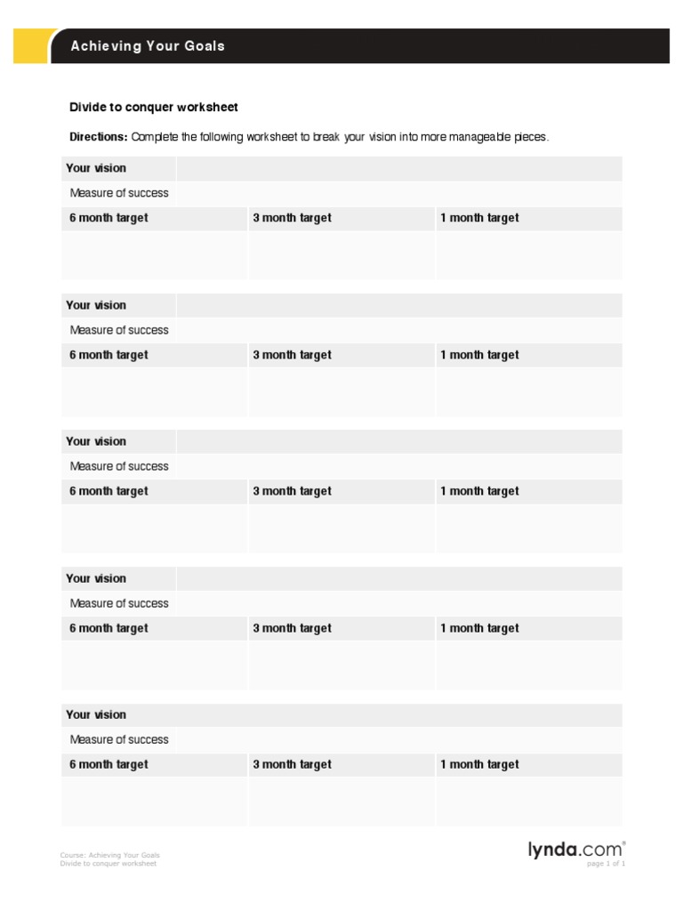 Achieving Your Goals: Divide To Conquer Worksheet | PDF | Career ...