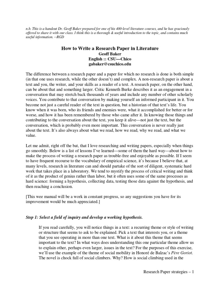How To Write A Research Paper in Literature: Geoff Baker English:: CSU ...