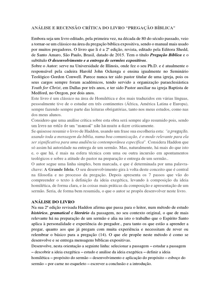 Recensão Crítica Livro de Haddon Robinson | PDF | Bíblia | Livros