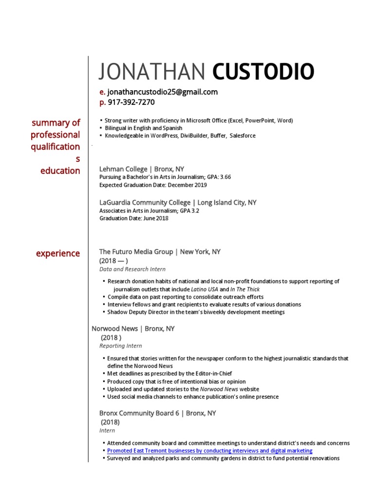 Resume Custodio Jonathan Mar 2019 | PDF | Journalism | Mass Media