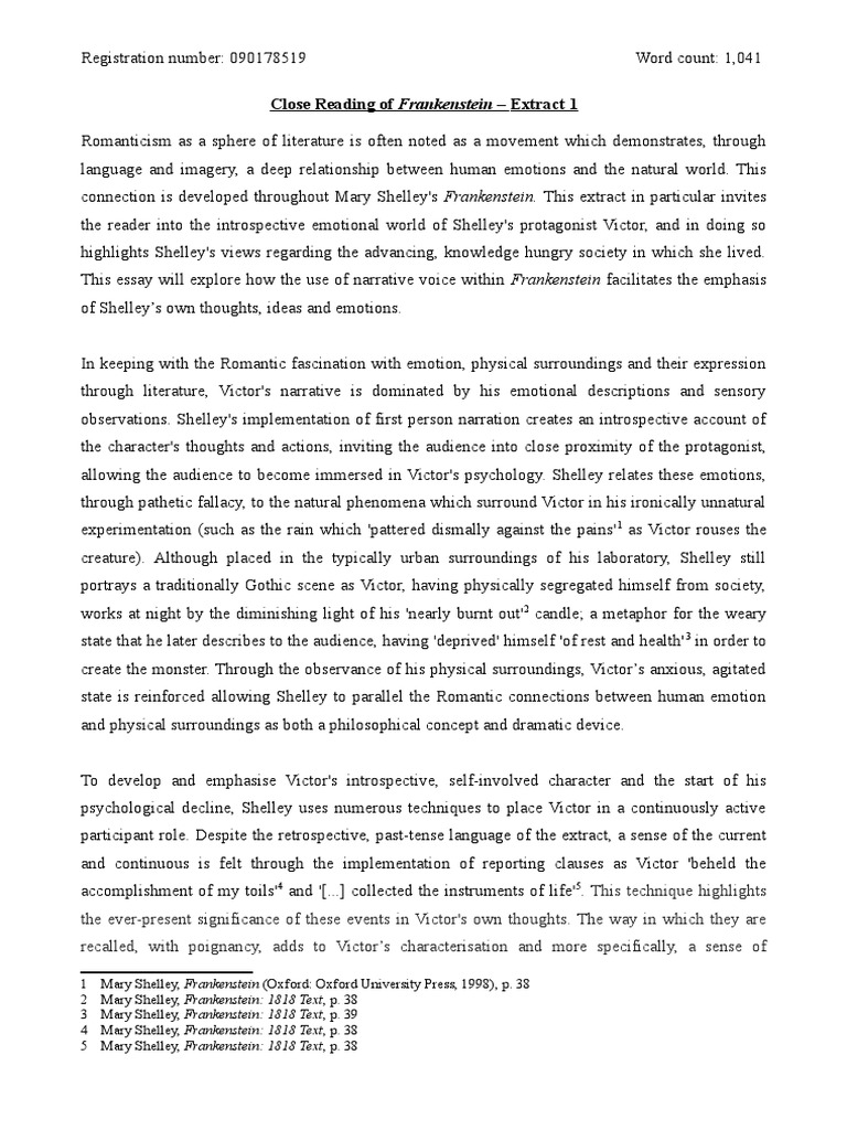 Close Reading of Frankenstein - : Extract 1 | PDF | Frankenstein | Mary ...