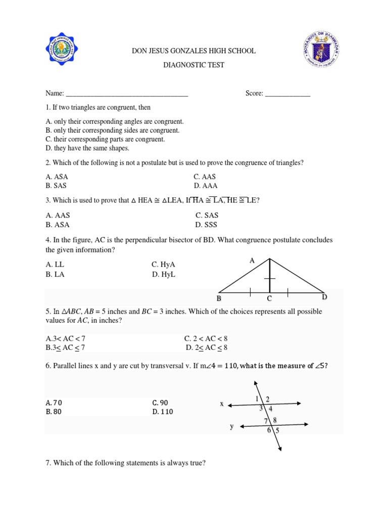 (August 15, 2018) Diagnostic Test | PDF | Odds | Euclidean Geometry