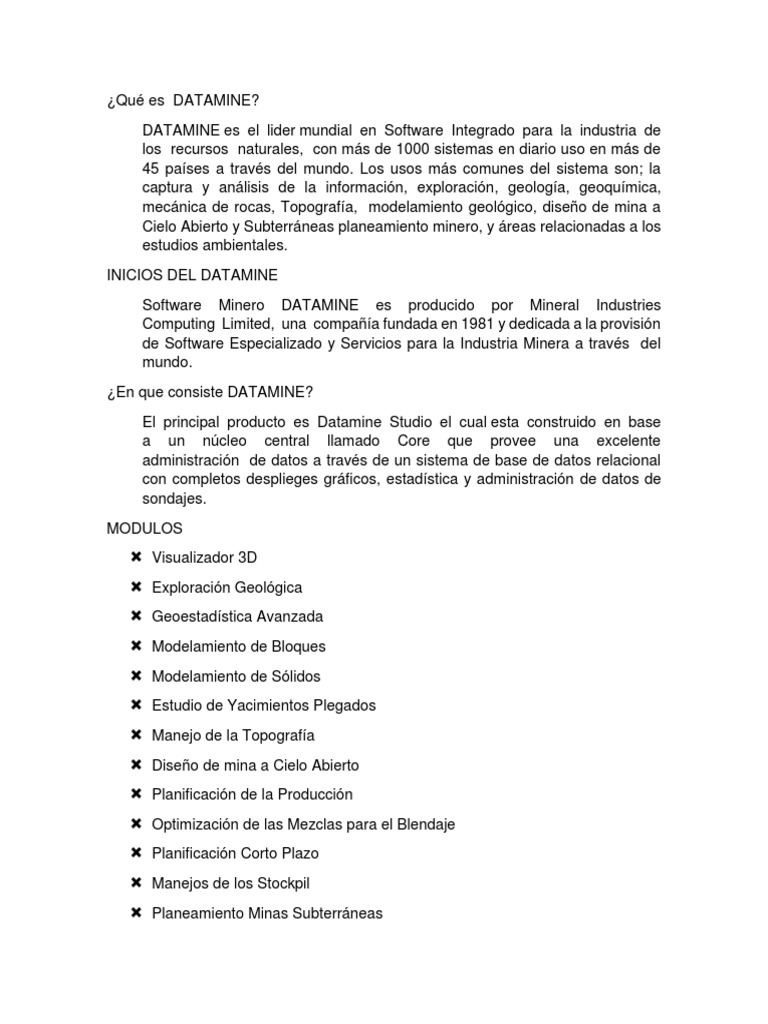 Software DATAMINE para Minería Eficiente | PDF | Minería | Archivo de ...