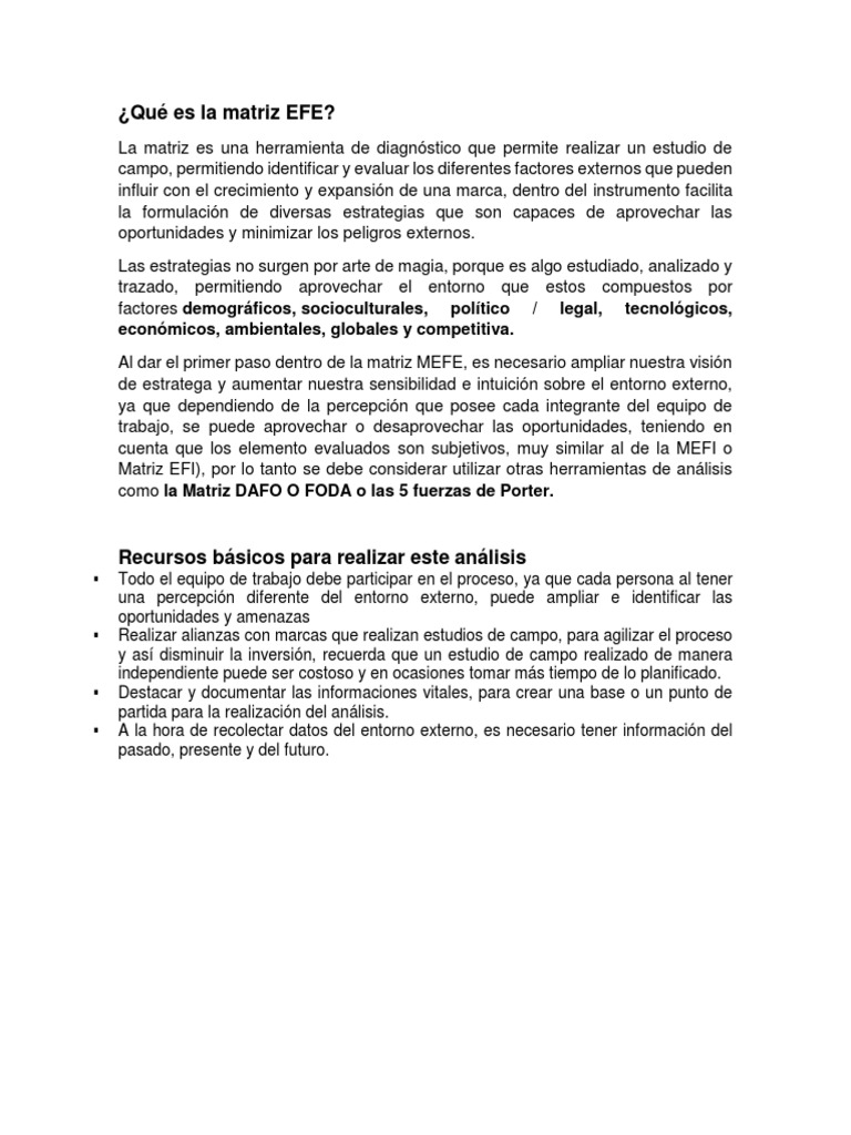 Analisis MEFE | PDF | Análisis FODA | Economias