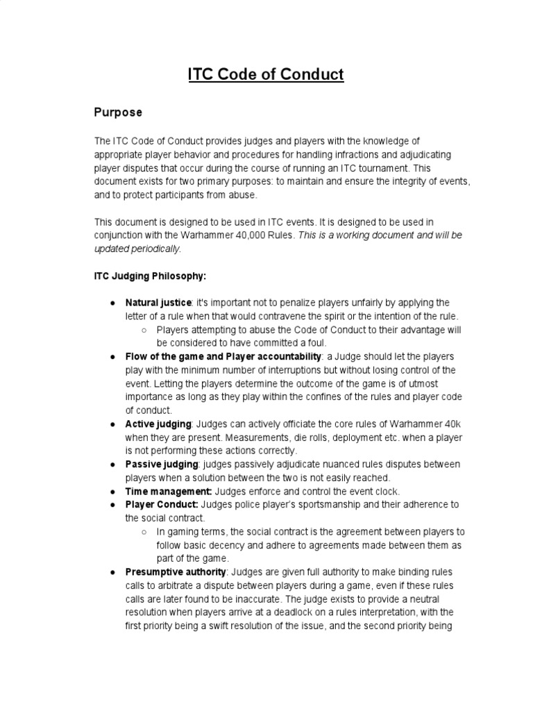 ITC Code of Conduct | Download Free PDF | Leisure | Sports