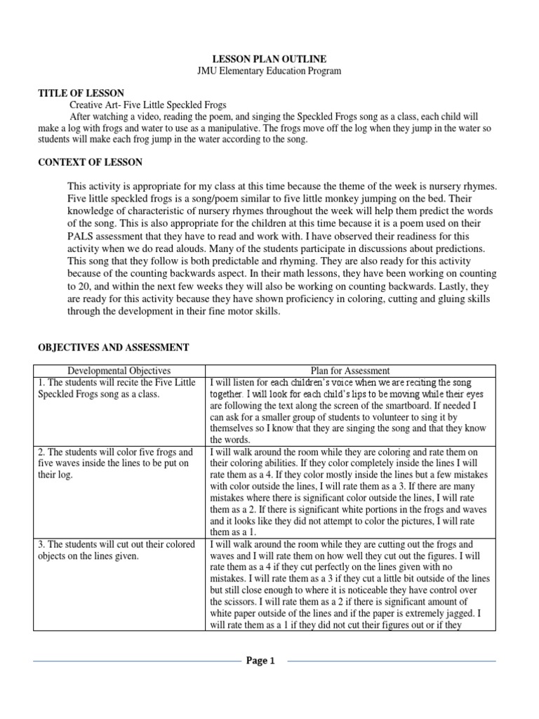 Lessonplanoutlinerevfor 372 s13 1 1 | PDF | Vocabulary | Singing