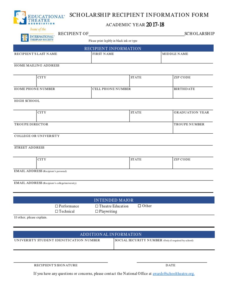 Scholarship Recipient Information Form | PDF