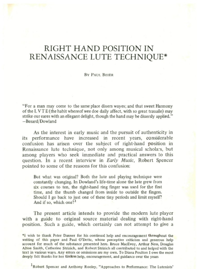 Right Hand Position in Renaissance Lute Technique, Beier JLSA 1979 PDF ...