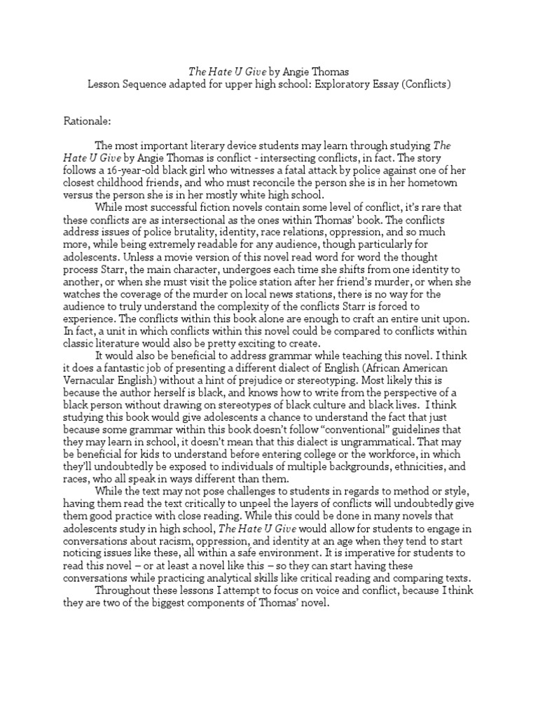 The Hate U Give Upper High School | PDF | Citation | Essays