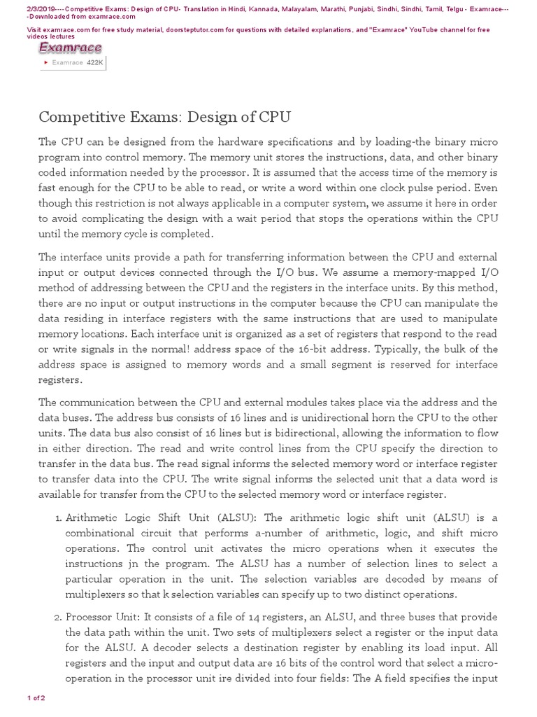 Computer Science CPU Design | Download Free PDF | Input/Output | Central Processing Unit