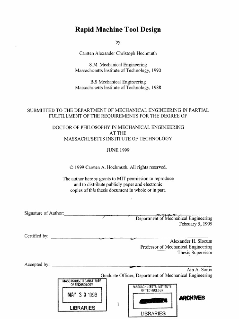 Rapid Machine Tool DEsign Thesis-MIT PDF | PDF