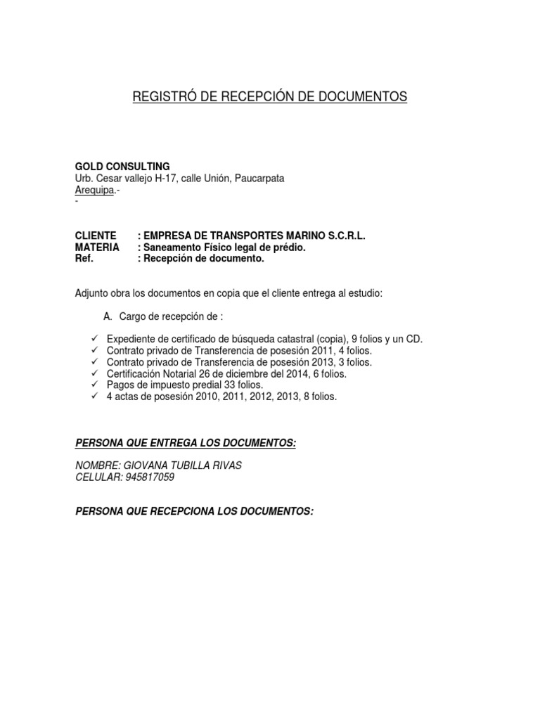 Registró de Recepción de Documentos | PDF