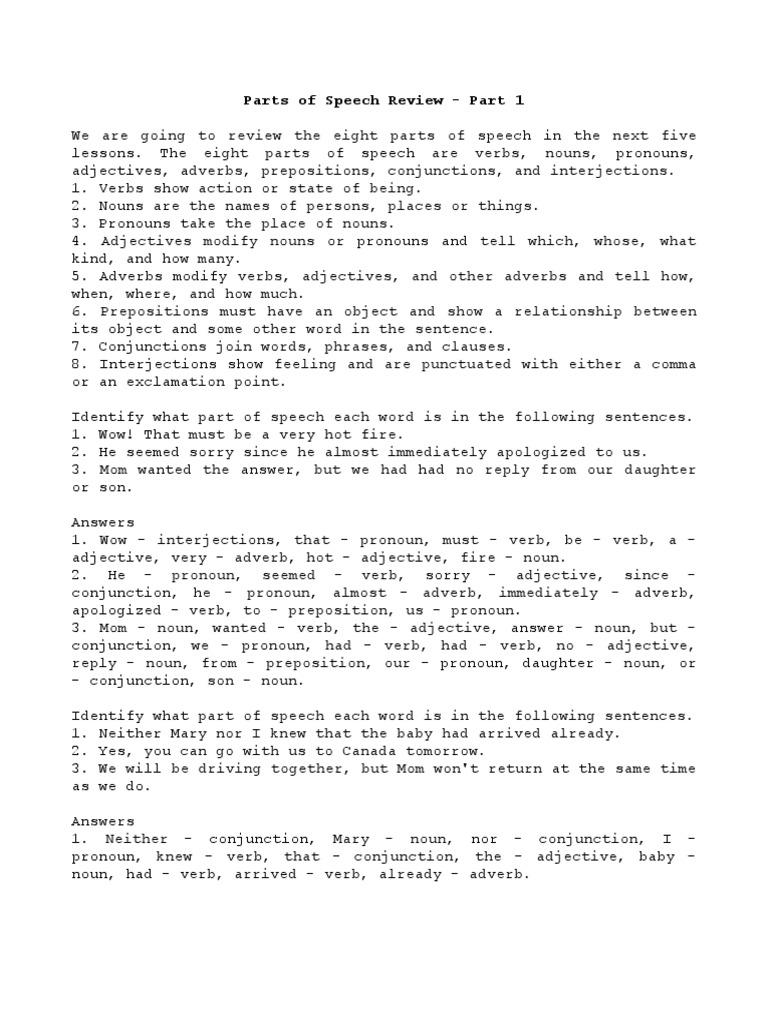 Parts of Speech Review Guide | PDF | Part Of Speech | Verb