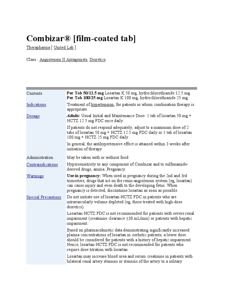 Combizar Drug Study | PDF | Angiotensin | Medical Treatments